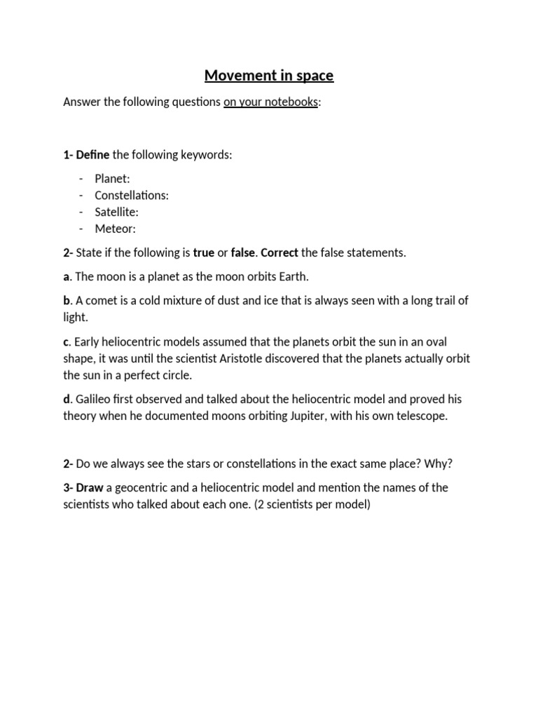 G8 - Movement in Space - Worksheet | PDF