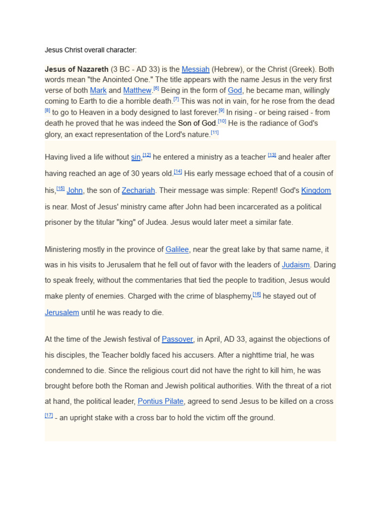 The Character of Jesus Christ | PDF | Jesus | John The Baptist