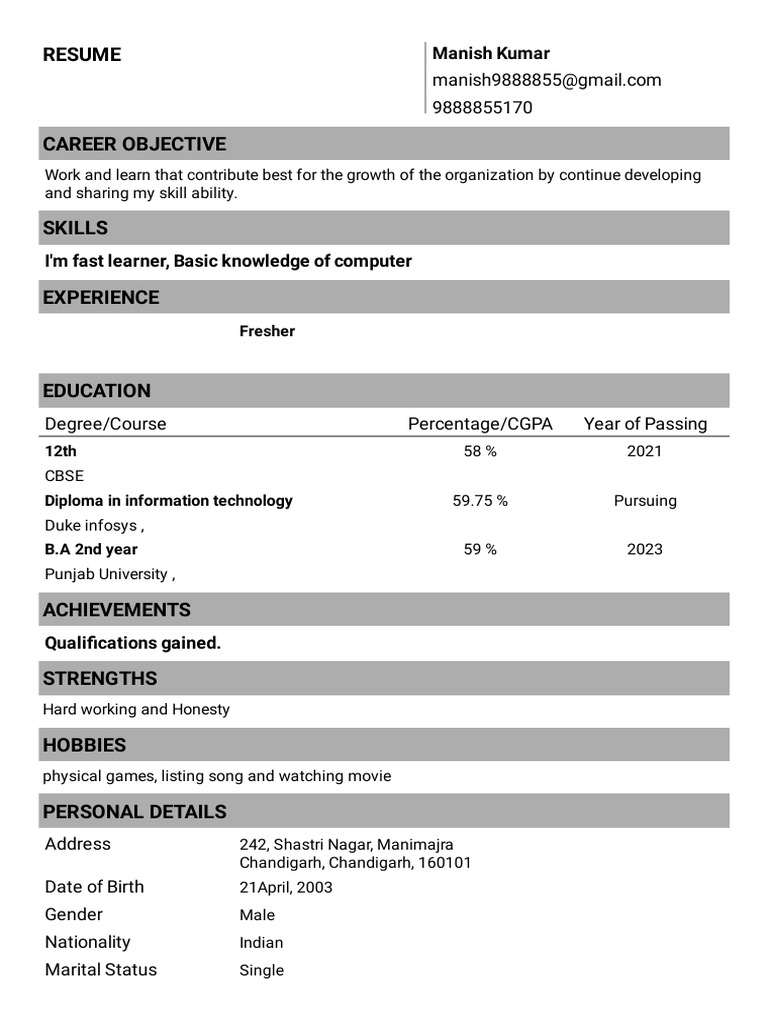 Resume Manish Kumar Format2 | PDF