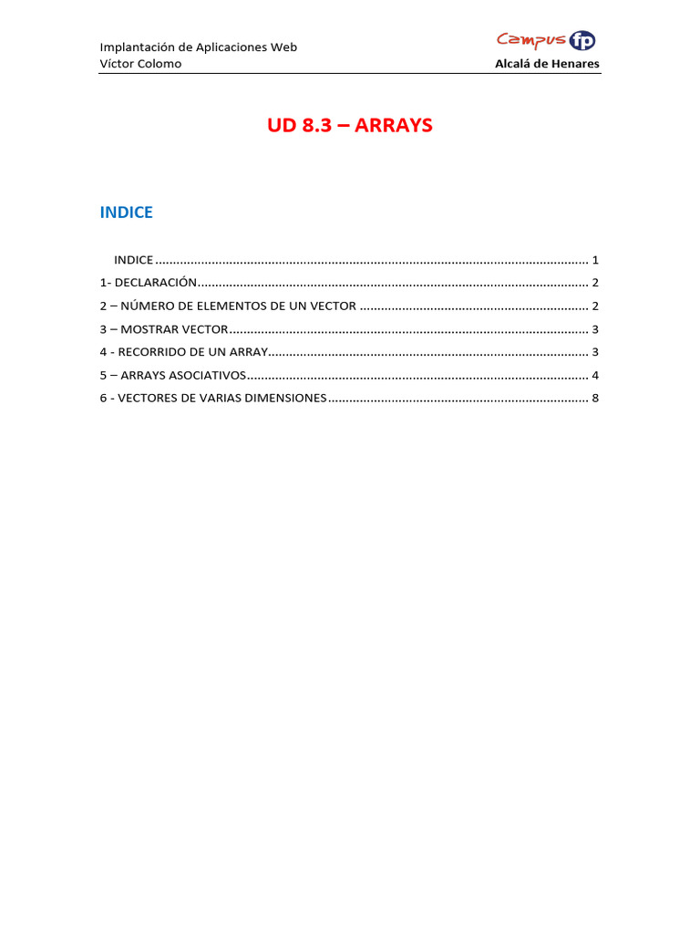 Guía de Arrays en PHP: Declaración y Uso | PDF | Matriz (Matemáticas) | Datos de computadora
