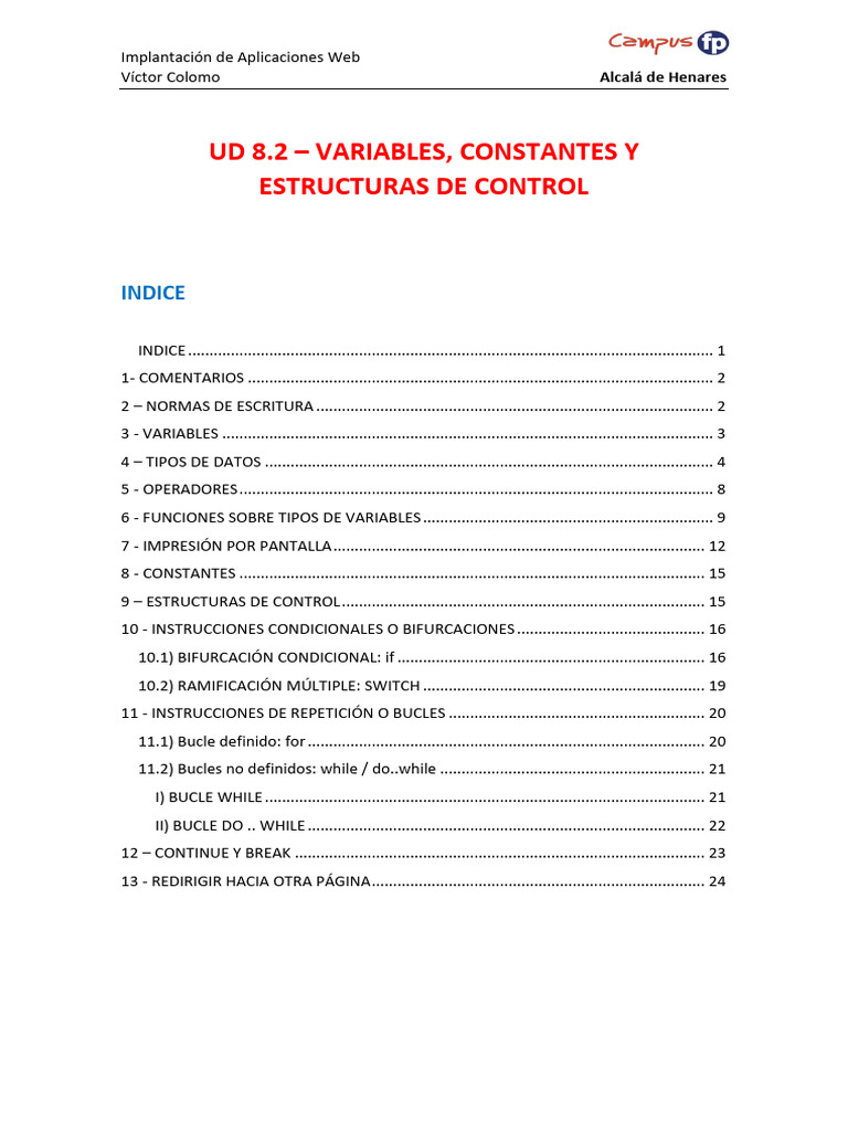 UD 8.2 - Variables, Constantes y Estructuras de Control | PDF | Flujo ...