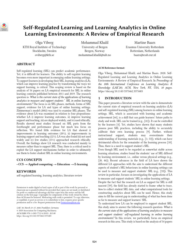 Self-regulated learning and learning analytics | PDF | Learning ...
