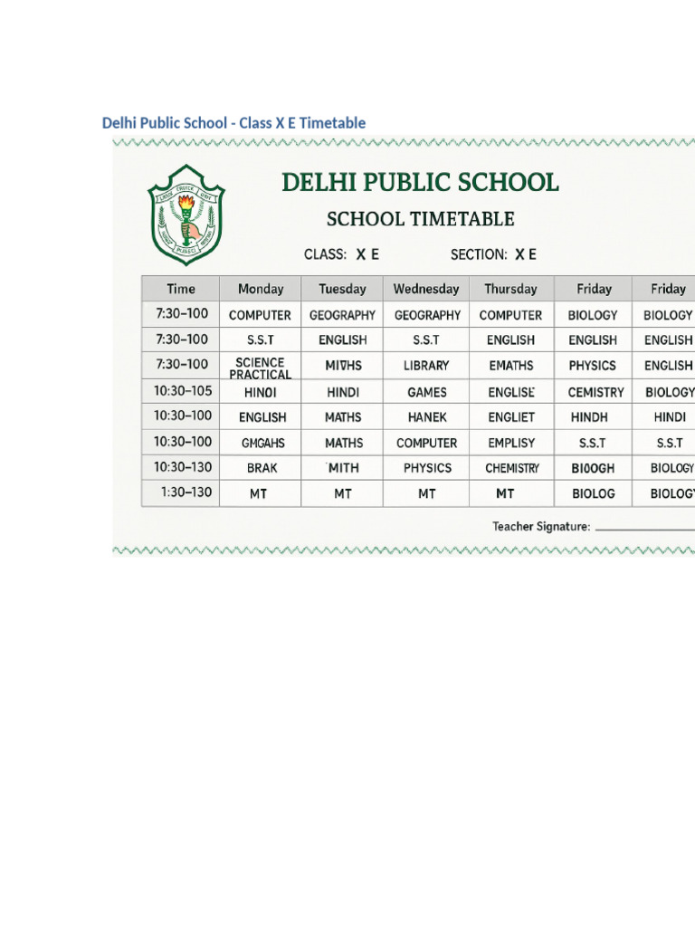 Class X E Timetable - Delhi Public School | PDF