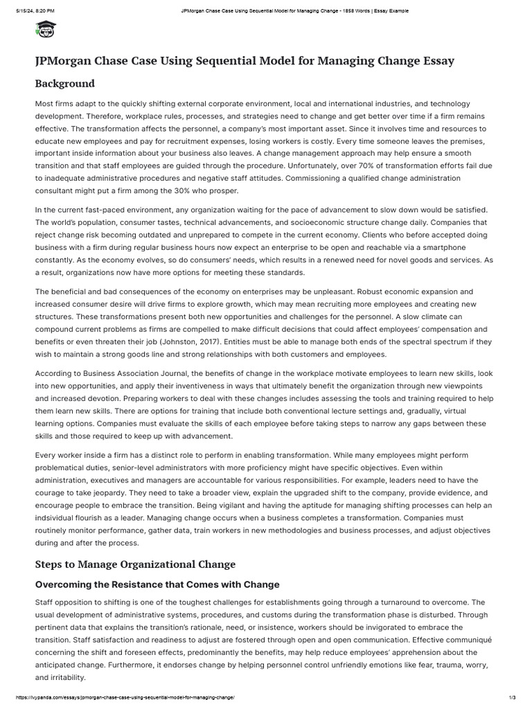 JPMorgan Chase Case Using Sequential Model For Managing Change - 1858 ...