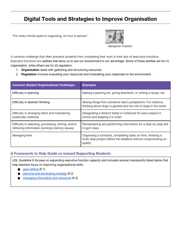 Organization - Tools and Strategies | PDF | Executive Functions ...