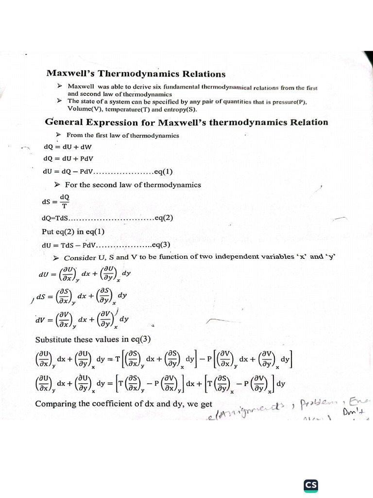 Maxwell Thermodynamics Relations | PDF