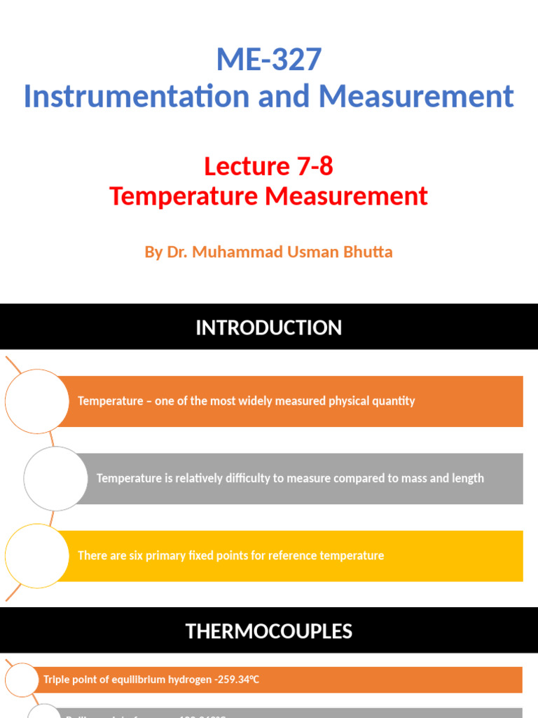 1 Lectures 6-7-8 - Temperature Measurment | PDF | Thermocouple | Metals