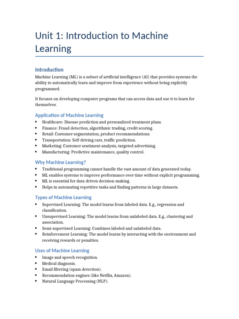 Unit_1_Introduction_to_ML (2) | PDF | Machine Learning | Python (Programming Language)