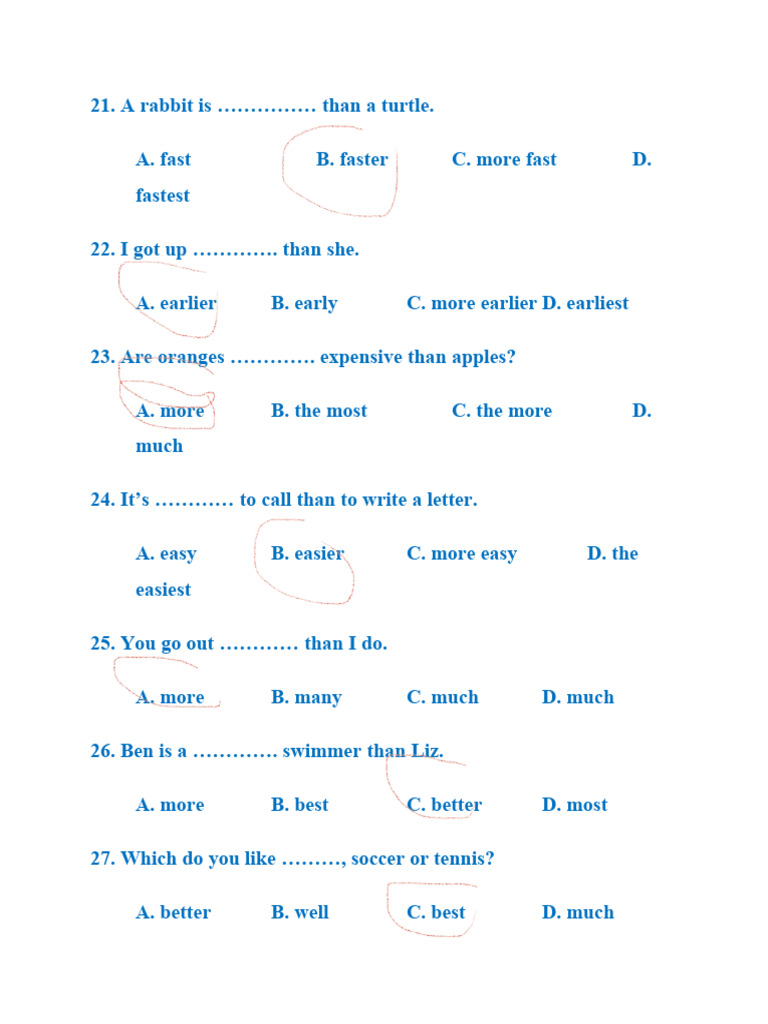 Lop 24 - Comparison-Multiple Choice | PDF