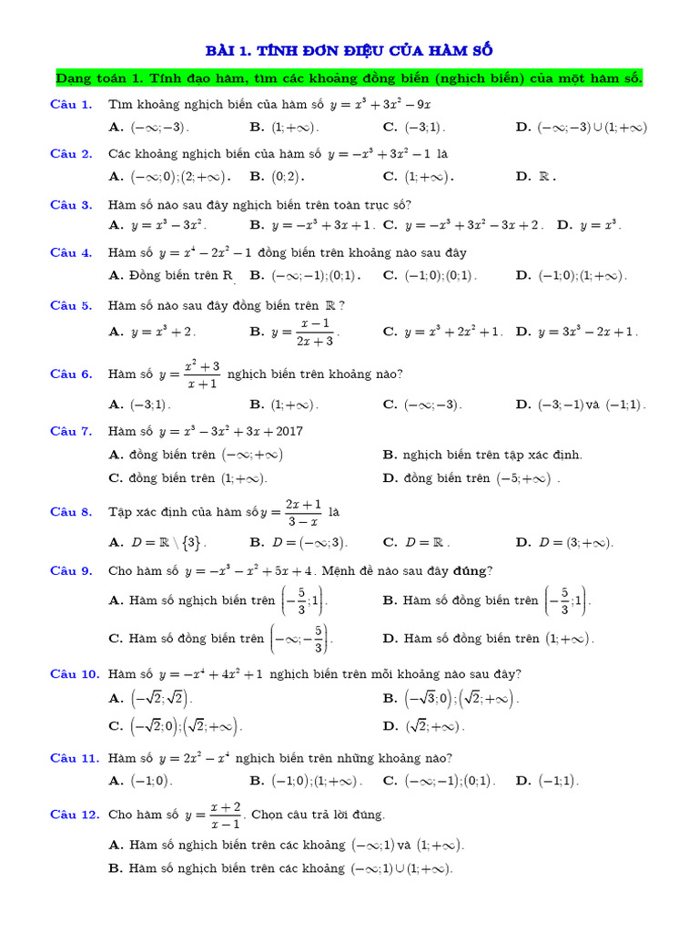 Chương 1. Toán 12. Hàm Số | PDF