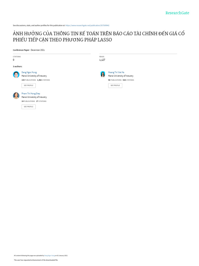 NHH NGC A Thông Tin K Toán Trên Báo Cáo Tài Chính N Giá C PHI UTI PC N Theo PH NG Pháp Lasso | PDF