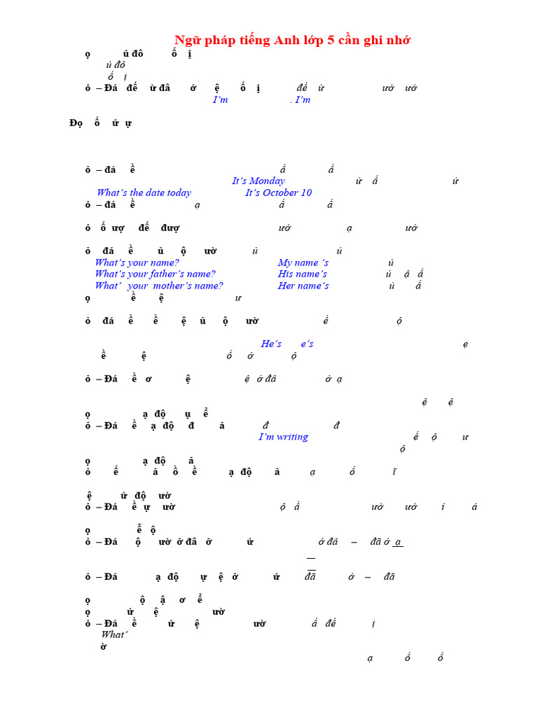 Tong Hop Ngu Phap Tieng Anh Lop 5 | PDF