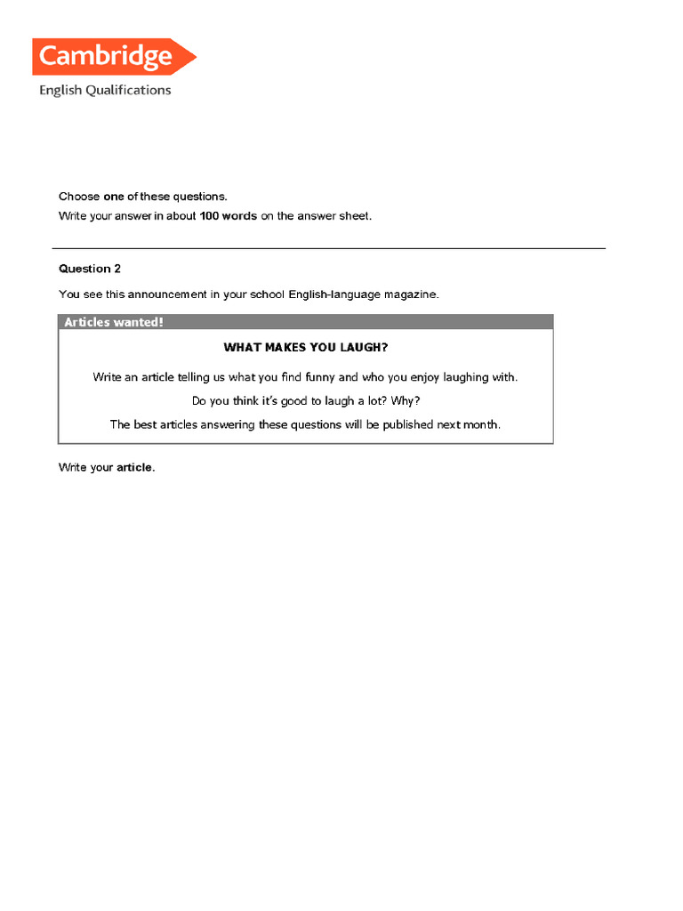 (Online Teaching) B1 Preliminary For Schools Writing Part 2 - An ...