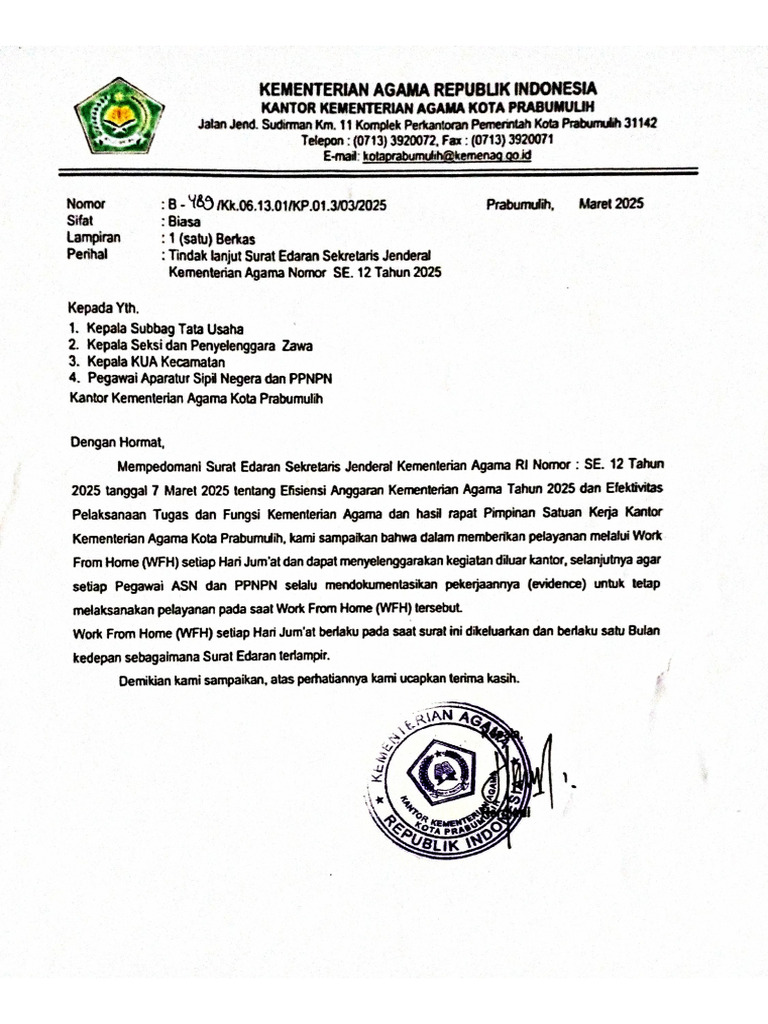 Tindak Lanjut Surat Edaran Sekjen Nomor 12 Tahun 2025 | PDF