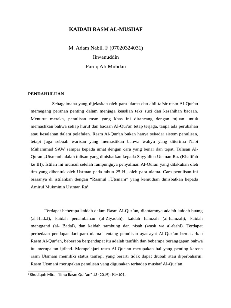 Kaidah Rasm Al-Qur'an Kelompok 07 | PDF