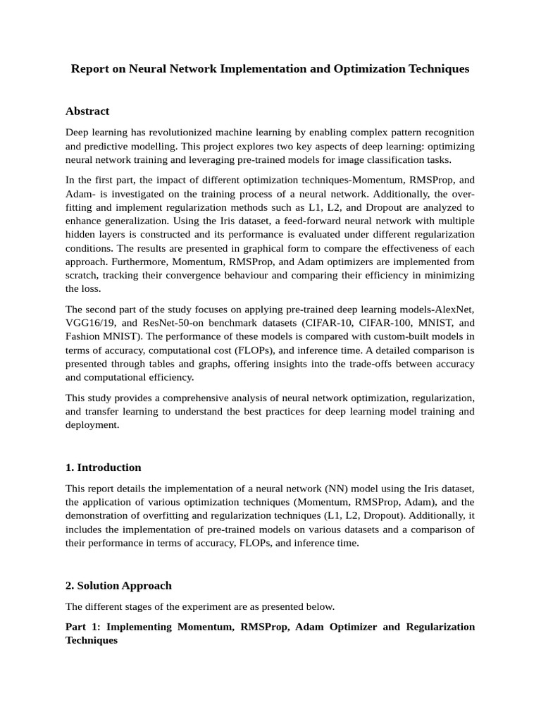 Report On Neural Network Implementation and Optimization Techniques-10.02.25 | PDF | Deep ...