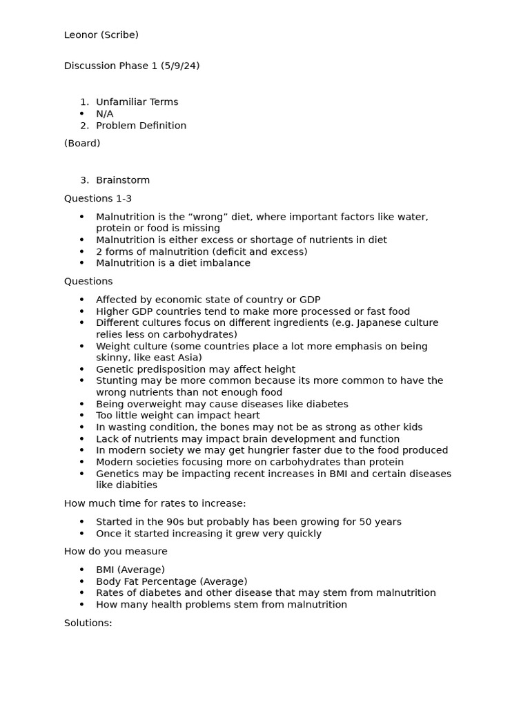 Basics of Life PBL 1 Scribe | PDF | Malnutrition | Obesity