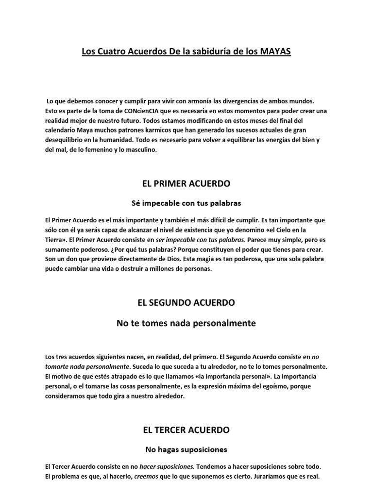 Los Cuatro Acuerdos de La Sabiduría de Los MAYAS | PDF | Civilización ...