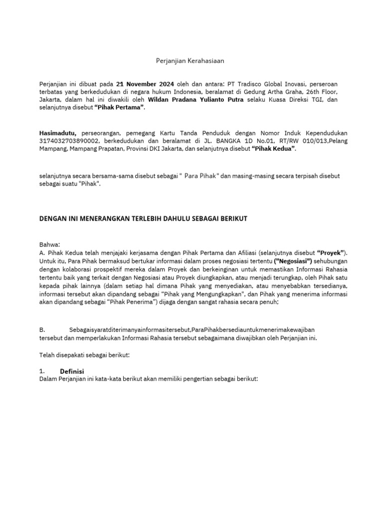 Kontrak Non-Disclosure Agreement PDF | PDF