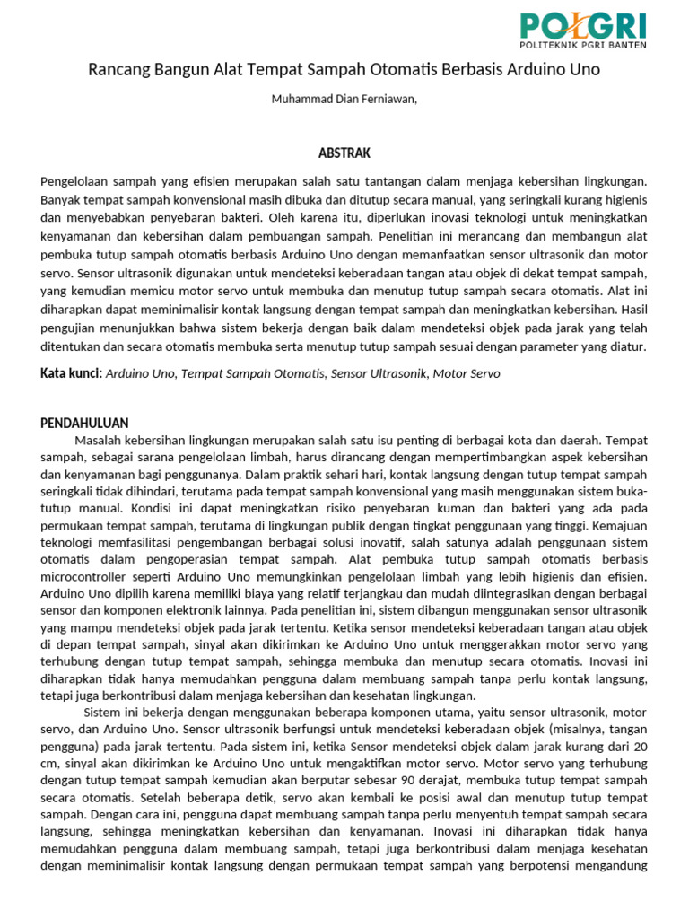 Tempat Sampah Otomatis Arduino Uno | PDF