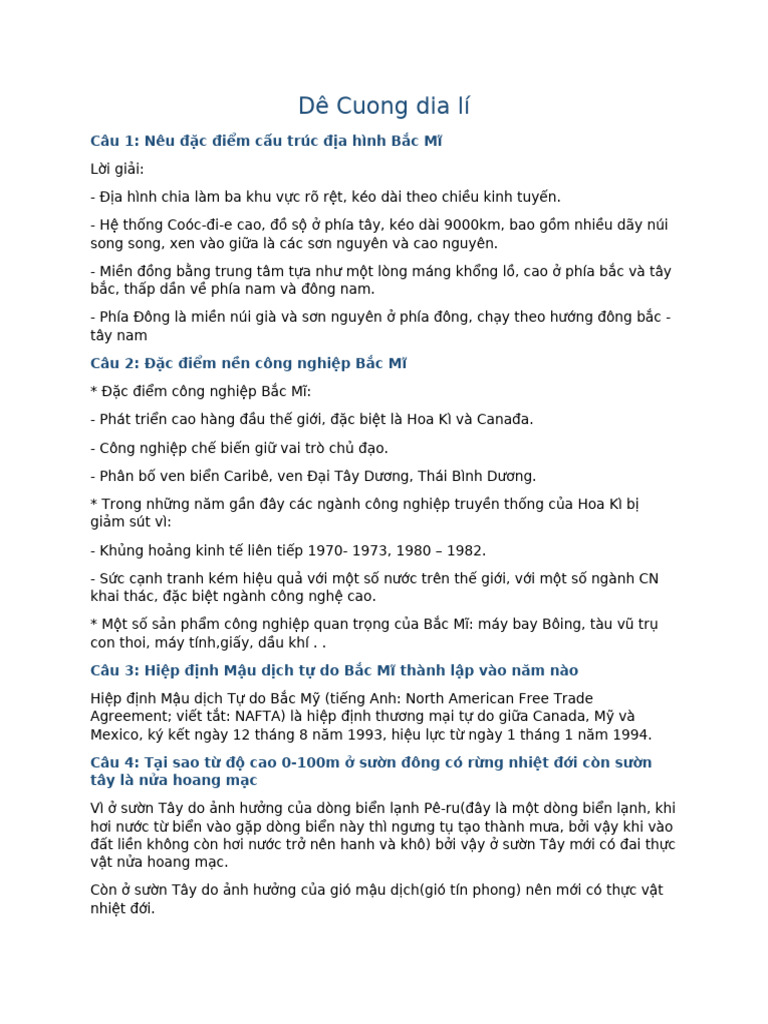 Dê Cuong dia lí | PDF