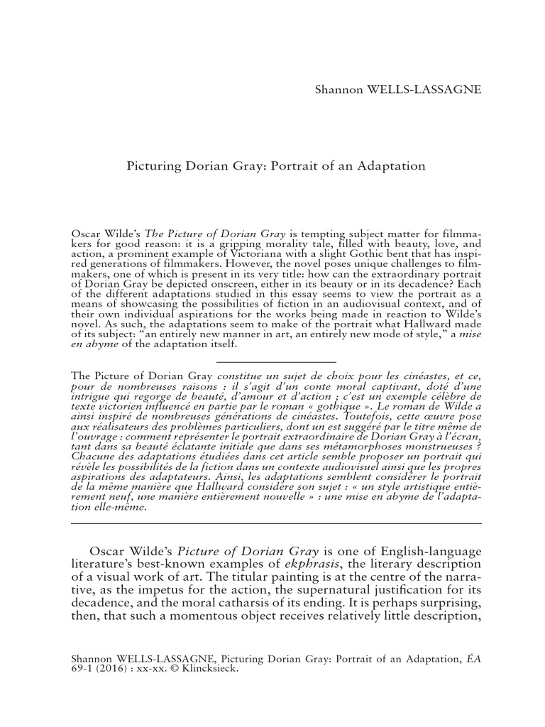 Picturing Dorian Gray Portrait of An Adaptation | PDF | The Picture Of ...