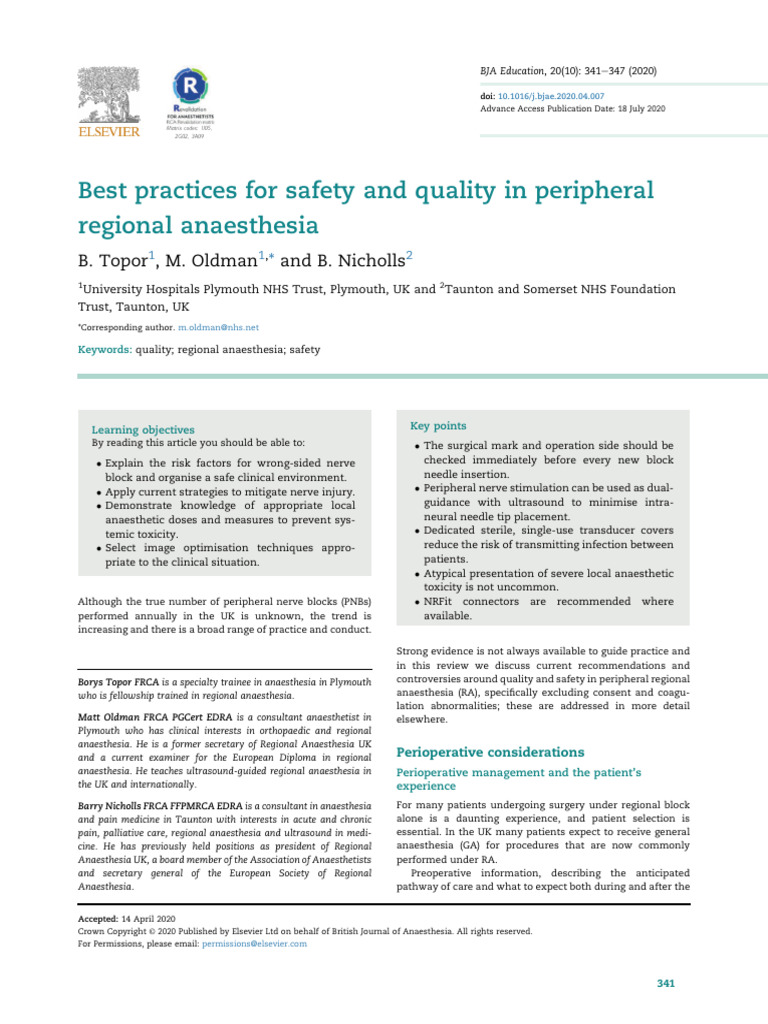 0 Best Practices For Safety and Quality in Peripheral Regional ...