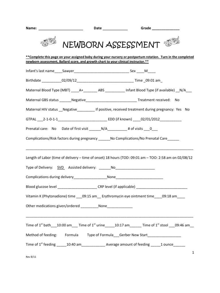 Newborn Assessment 2.16 | PDF | Infants | Skull