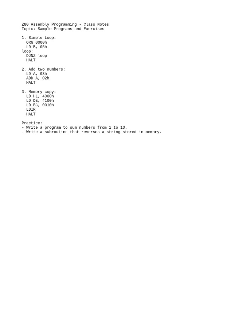 Z80 Assembly Programs | PDF