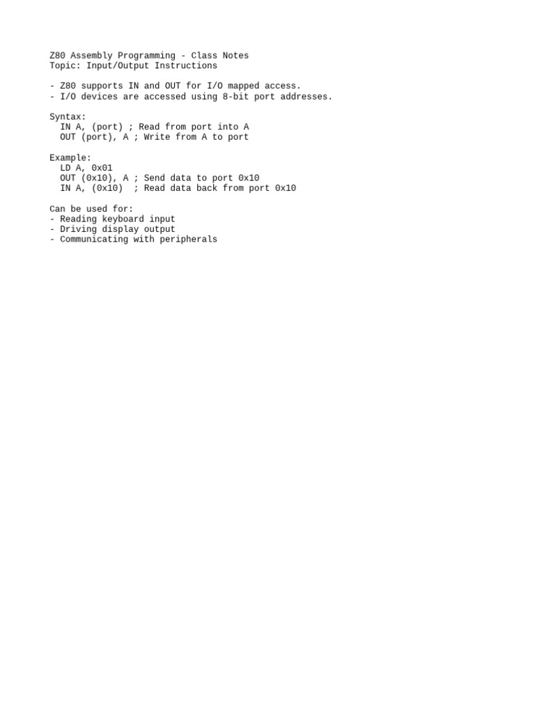 Z80 Assembly IO | PDF