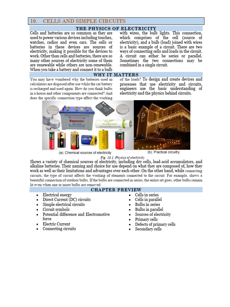 Cells and Simple Circuits Physics Notes | PDF | Voltage | Rechargeable ...