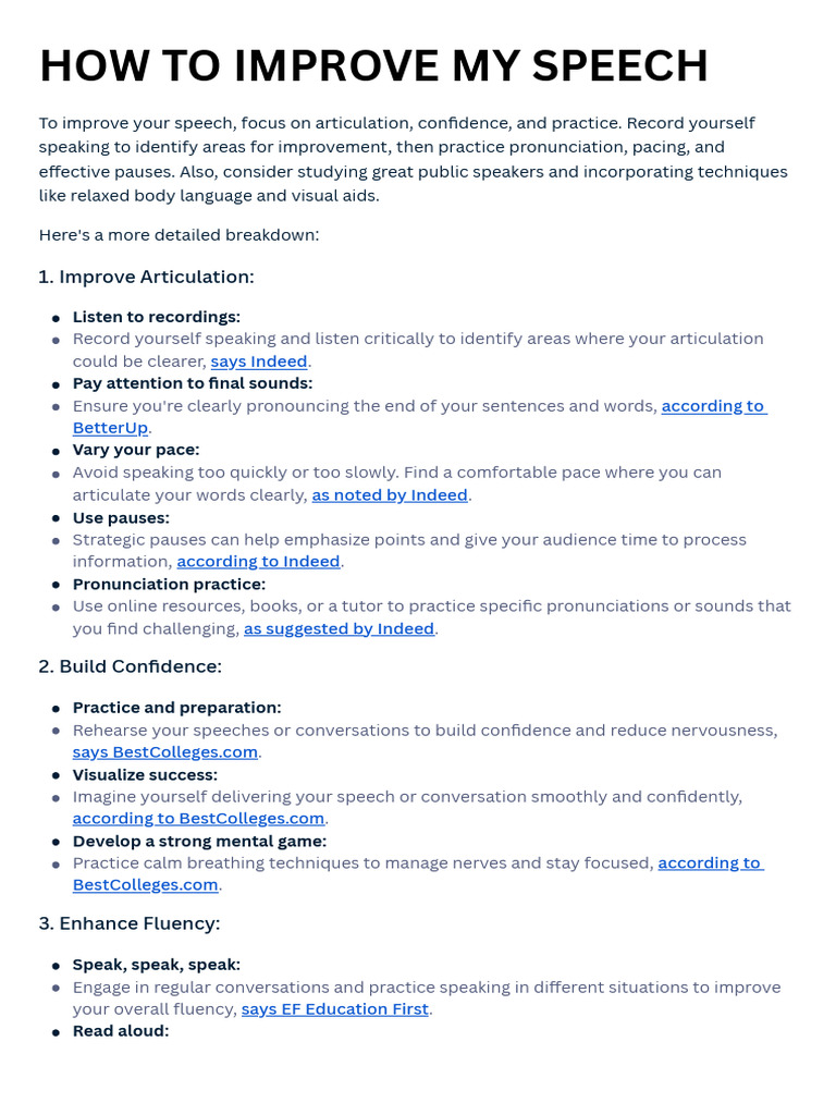 How To Improve My Speech | PDF | Fluency | Speech