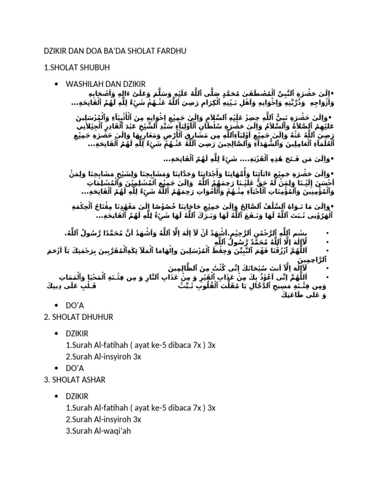Dzikir Dan Doa Ba'da Sholat Fardhu | PDF