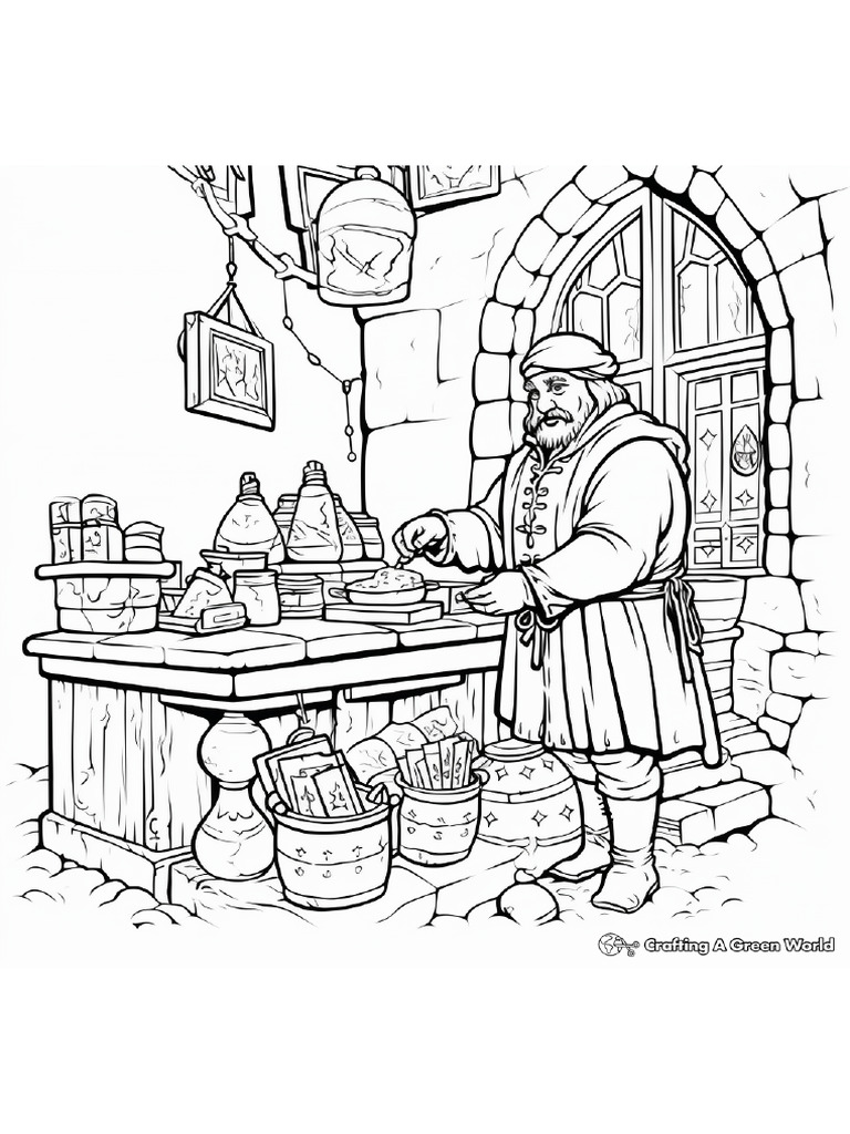 Authentic Medieval Merchant Coloring Pages 1 | PDF