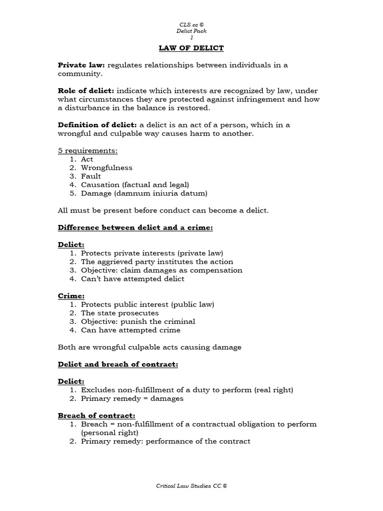 Delict Best Notes | PDF | Legal Concepts | Criminal Law