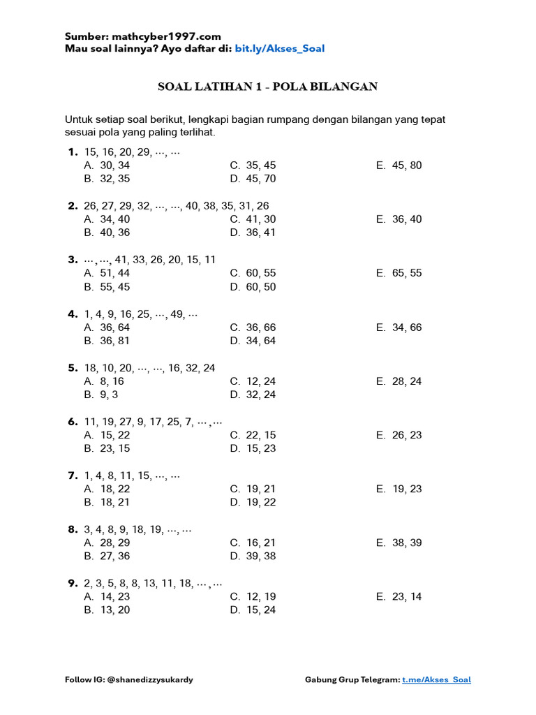 Latihan 1 - Pola Bilangan | PDF
