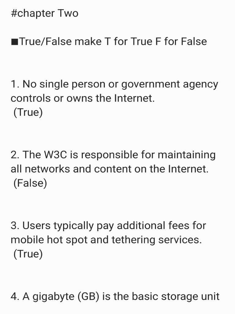 Chapter Two True or False | PDF