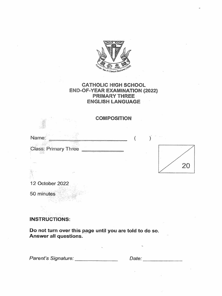 P3_English_2022_CatholicHigh_EOY_Papers | PDF