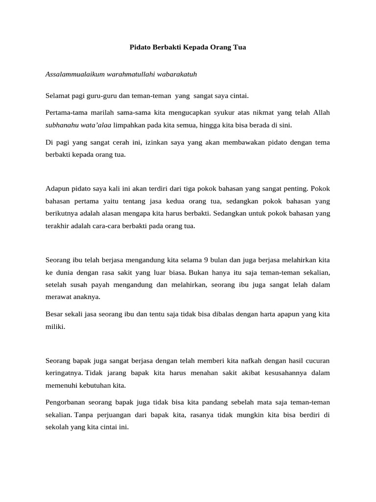 Pidato Berbakti Kepada Orang Tua | PDF