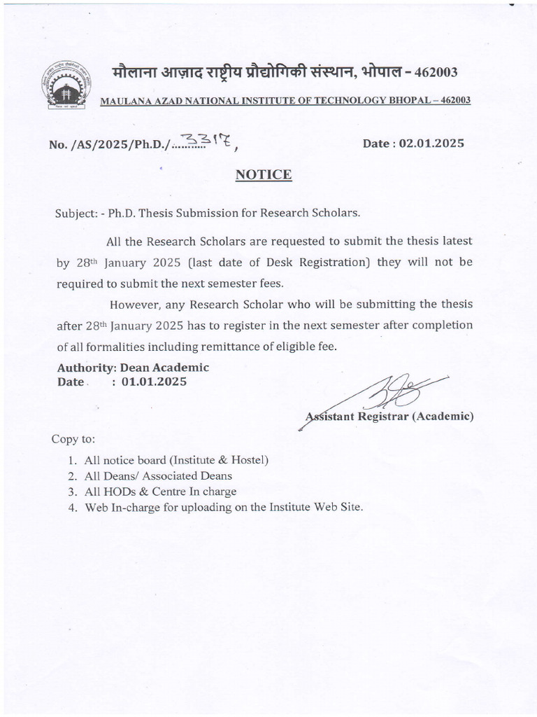 PH.D Thesis Submission Notice | PDF