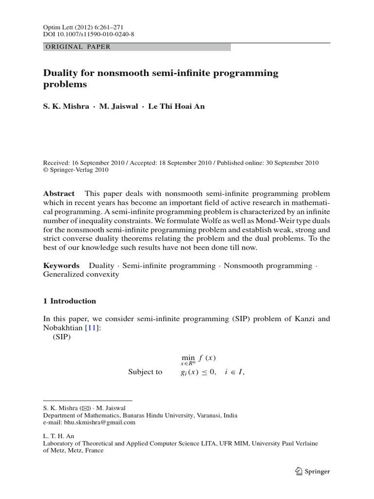 Nonsmooth Semi-Infinite Programming Duality | PDF | Mathematical ...