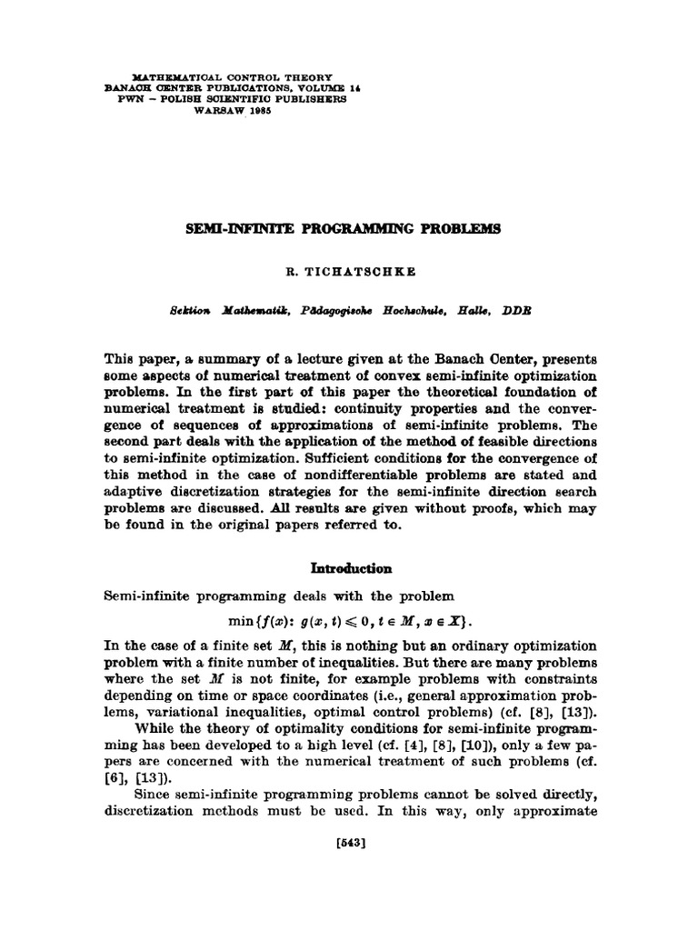 Semi Infinite Programming Problems | PDF