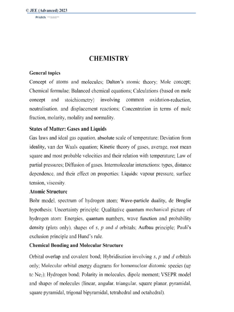 Jee Advanced Syllabus | PDF