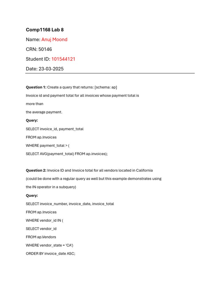 Comp1168 Lab 8-1 | PDF