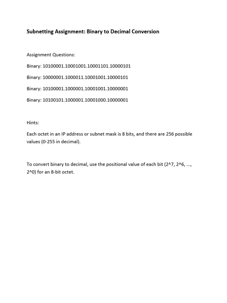 Subnetting Assignment Pdf