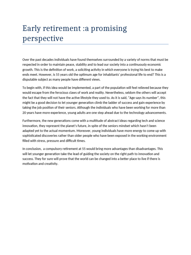 Early Retirement | PDF