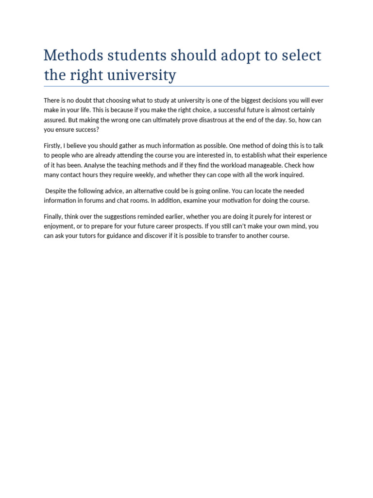 Methods Students Should Adopt To Select The Right University | PDF