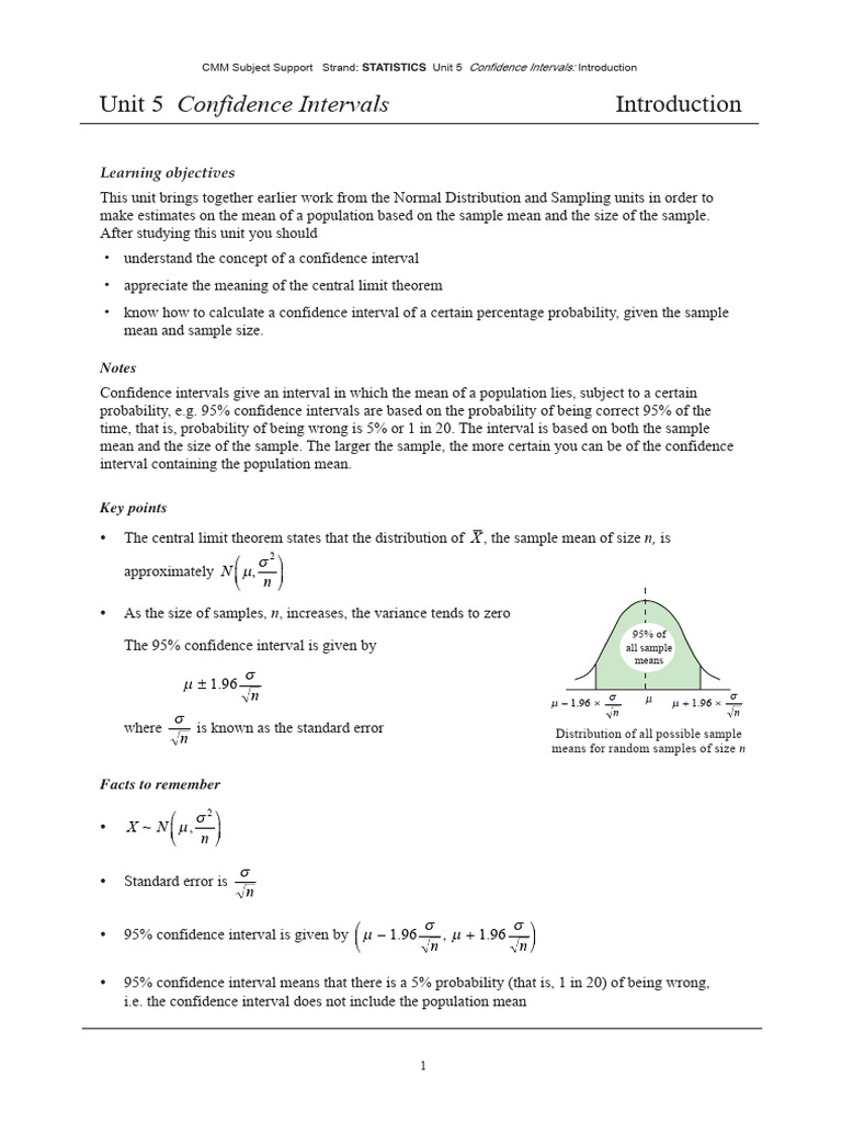 STATISTICS Unit 5 Confidence Intervals Introduction | PDF | Standard ...