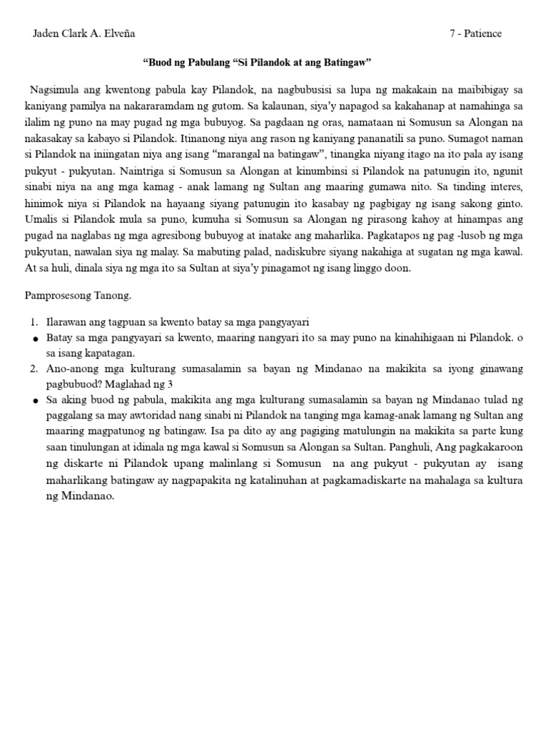 Buod NG Pabula (Fixed) | PDF