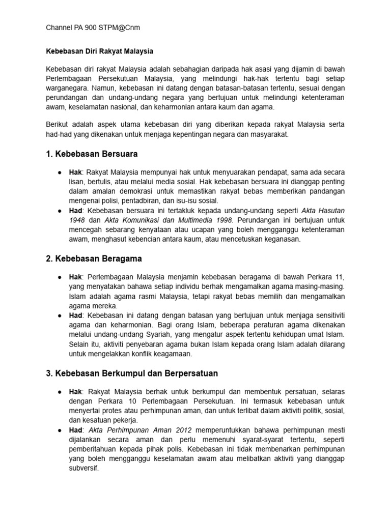 Kebebasan Diri Rakyat Malaysia | PDF